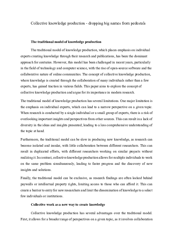(PDF) Collective Knowledge Production - Dropping Big Names from Pedestals
