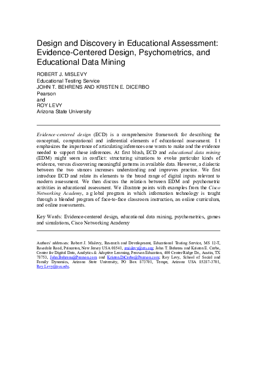 (PDF) Design and Discovery in Educational Assessment: Evidence-Centered ...