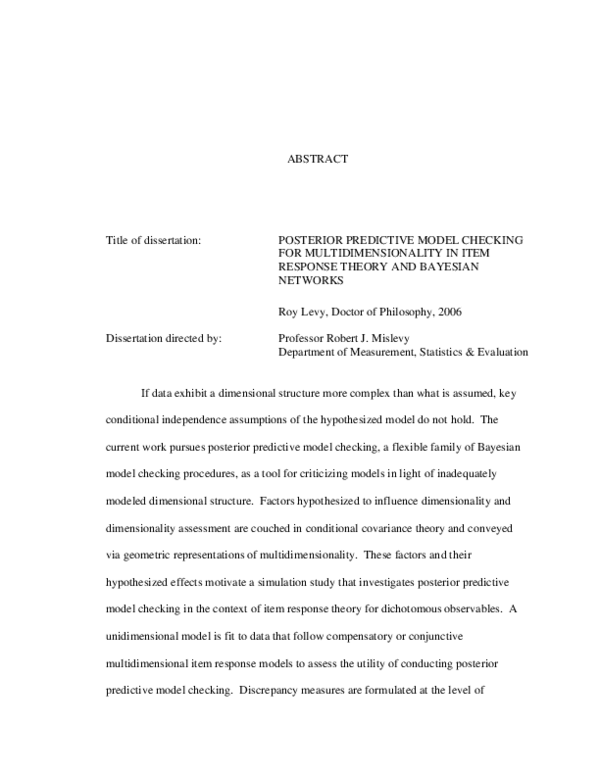 (PDF) Posterior Predictive Model Checking for Multidimensionality in Item Response Theory