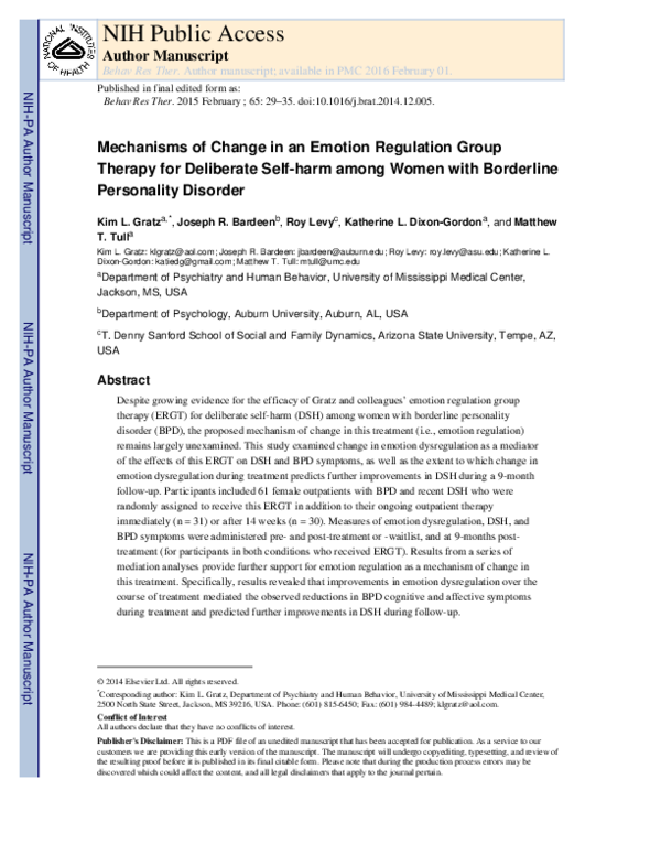 (PDF) Mechanisms of change in an emotion regulation group therapy for ...