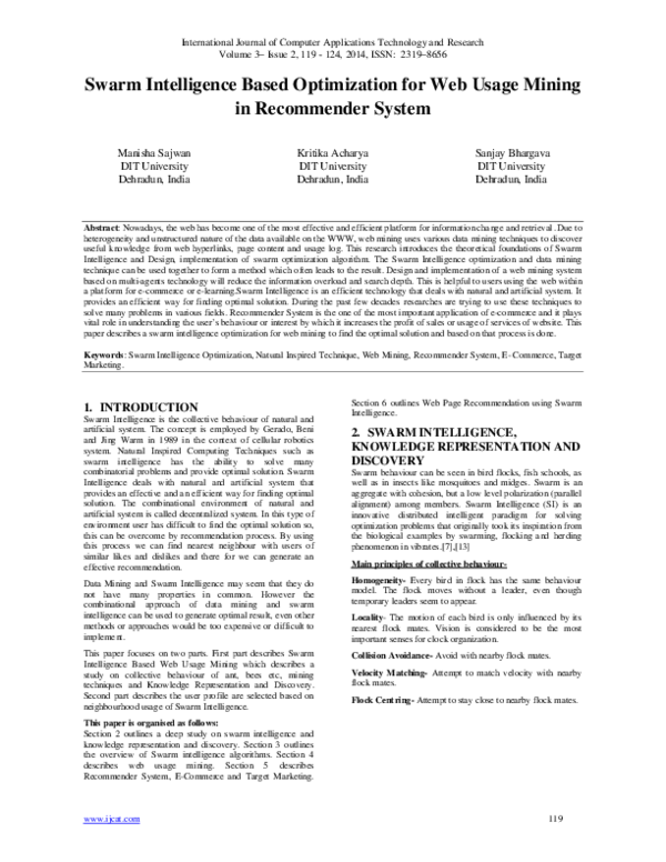 Pdf Swarm Intelligence Based Optimization For Web Usage Mining In Recommender System
