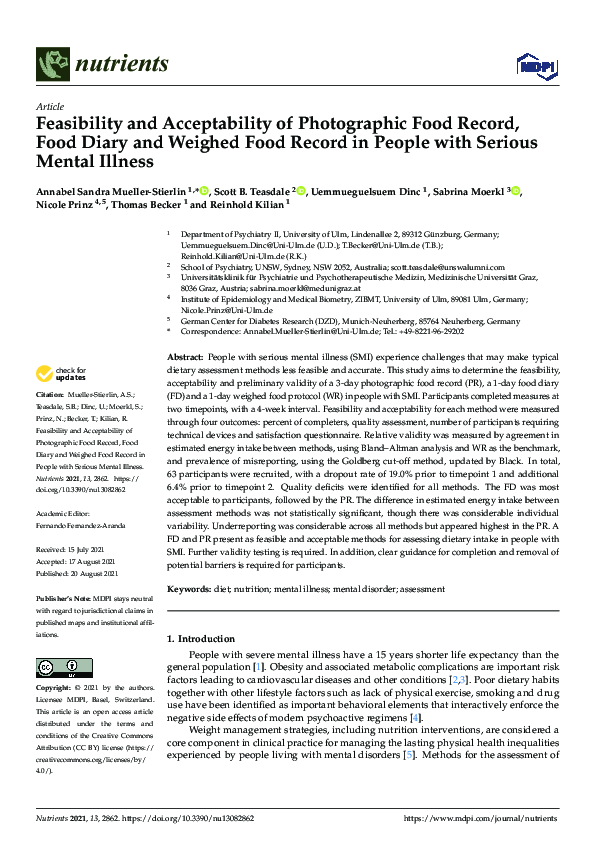 (PDF) Feasibility and Acceptability of Photographic Food Record, Food ...