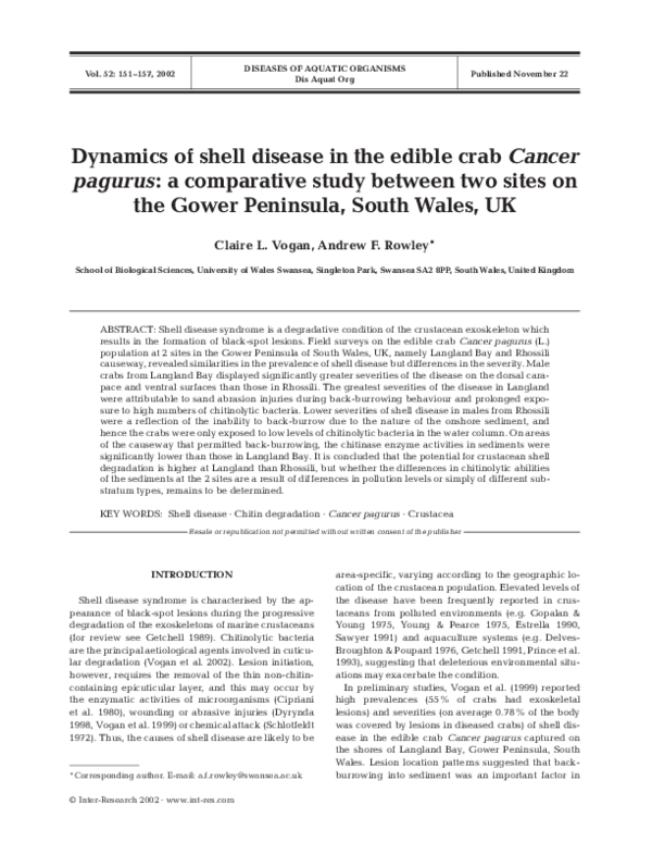 (PDF) Dynamics of shell disease in the edible crab Cancer pagurus: a ...