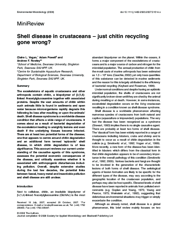 (PDF) Shell disease in crustaceans – just chitin recycling gone wrong?