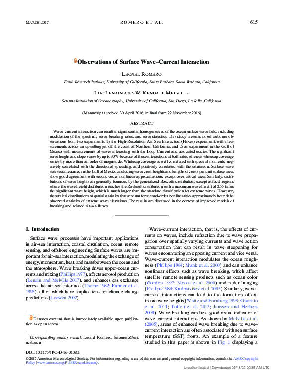 Pdf Observations Of Surface Wave Current Interaction