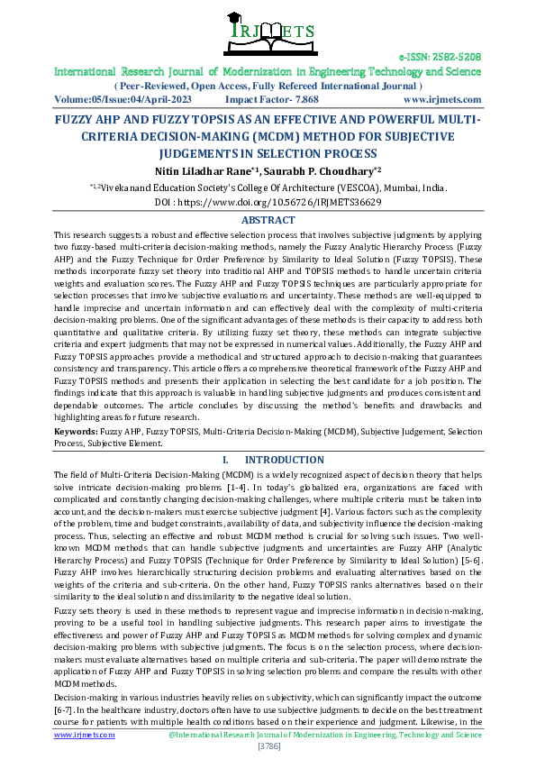 Pdf Fuzzy Ahp And Fuzzy Topsis As An Effective And Powerful Multi Criteria Decision Making