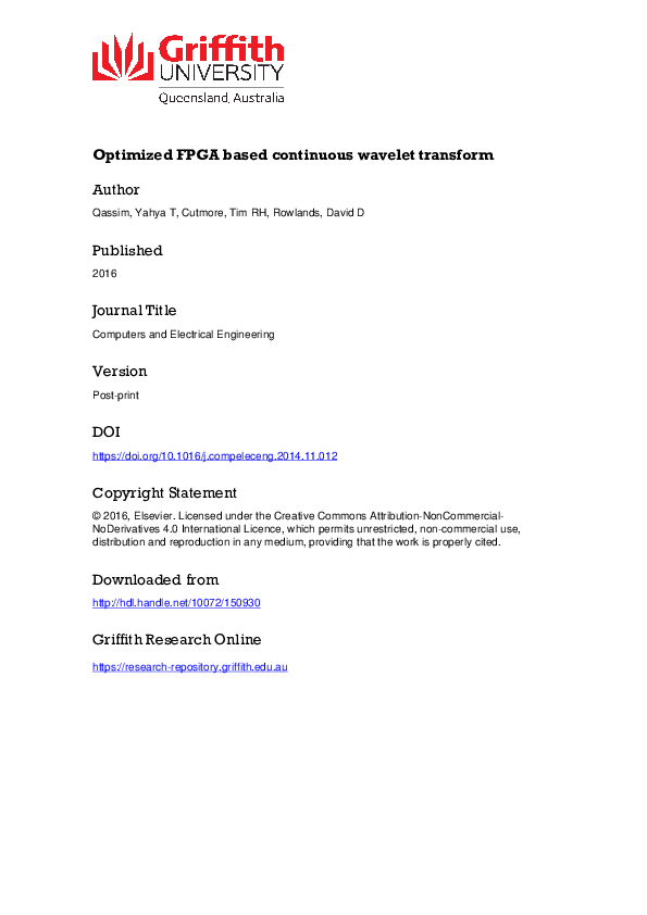 Pdf Optimized Fpga Based Continuous Wavelet Transform
