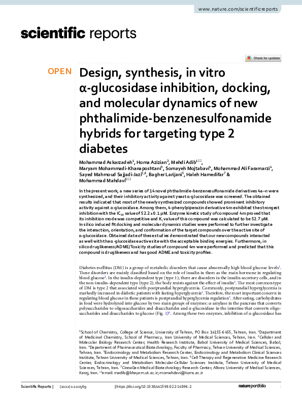 (PDF) Design, synthesis, in vitro α-glucosidase inhibition, docking ...