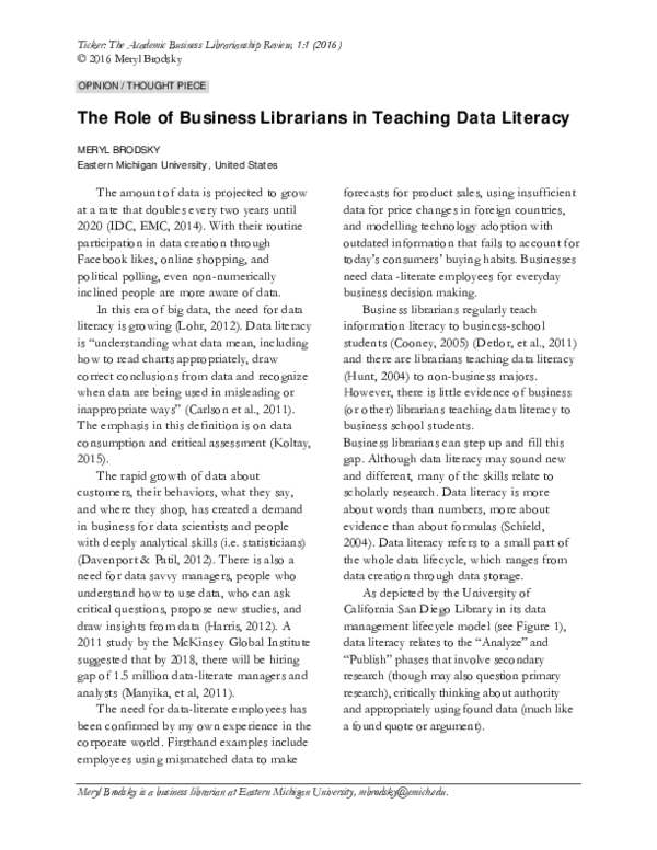 (PDF) The Role of Business Librarians in Teaching Data Literacy