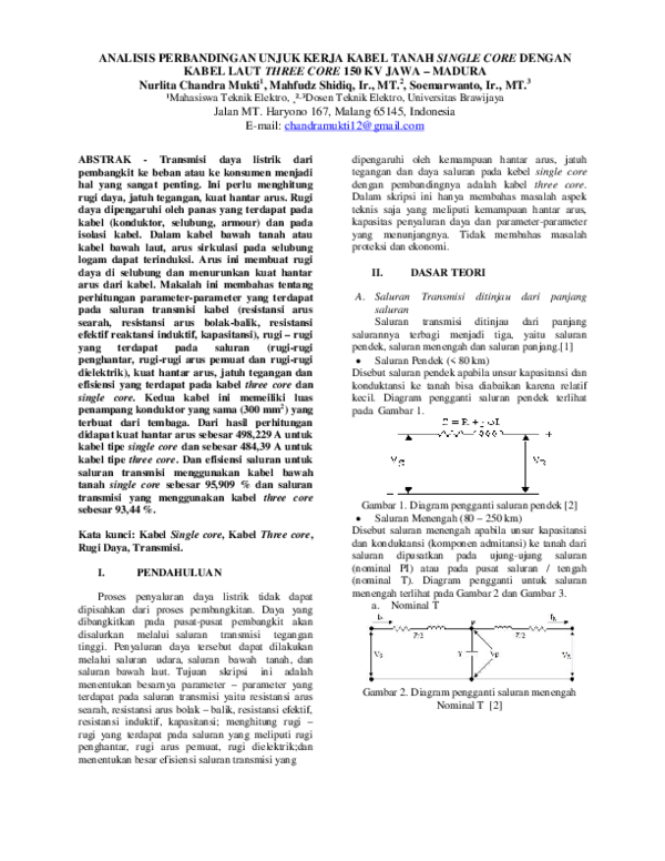 (PDF) Analisis Perbandingan Unjuk Kerja Kabel Tanah Single Core Dengan Kabel Laut Three Core 150 ...