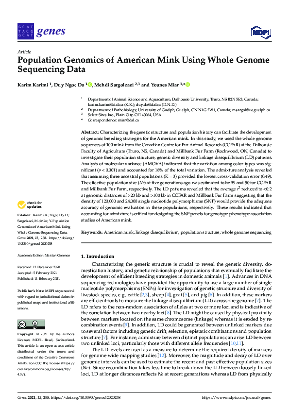 Pdf Population Genomics Of American Mink Using Whole Genome Sequencing Data