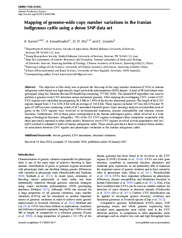 Pdf Mapping Of Genome Wide Copy Number Variations In The Iranian Indigenous Cattle Using A