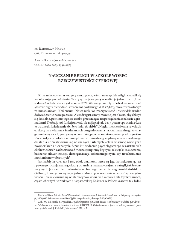 (PDF) Nauczanie religii w szkole wobec rzeczywistości cyfrowej | Aneta Rayzacher-Majewska ...