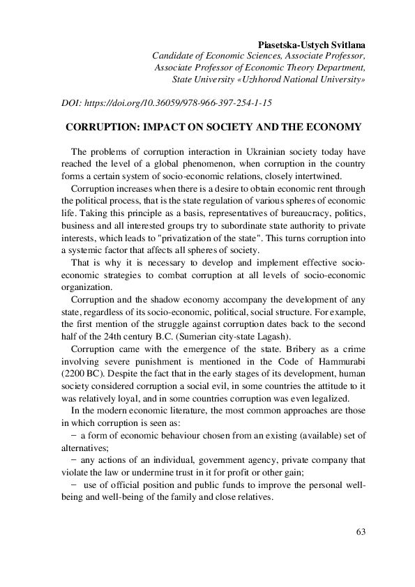 (PDF) Corruption: Impact on Society and the Economy