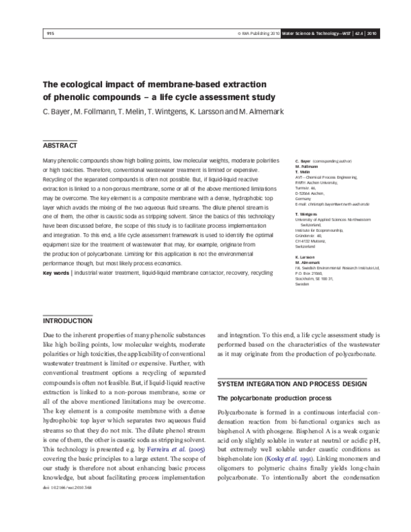 (PDF) The ecological impact of membrane-based extraction of phenolic ...