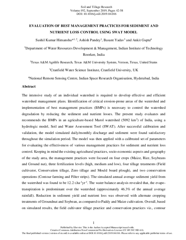 (PDF) Evaluation of best management practices for sediment and nutrient ...