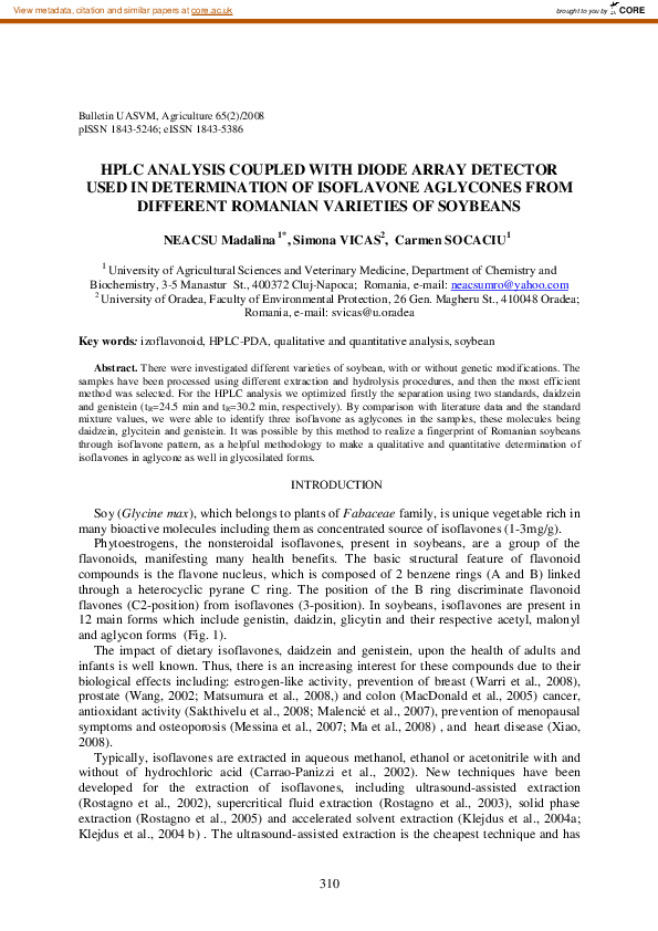 Pdf Hplc Analysis Coupled With Diode Array Detector Used In Determination Of Isoflavone
