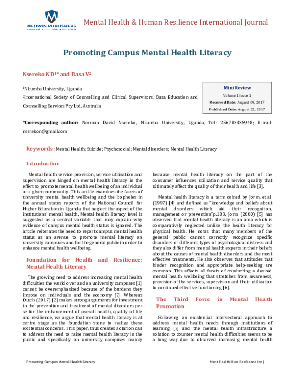 (PDF) Promoting Campus Mental Health Literacy