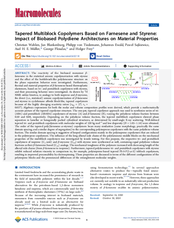 (PDF) Tapered Multiblock Copolymers Based on Farnesene and Styrene ...