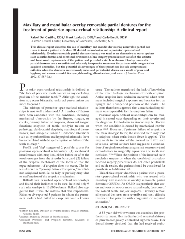 (PDF) Maxillary and mandibular overlay removable partial dentures for ...