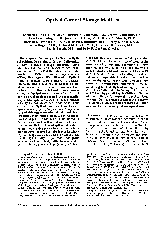 (PDF) Optisol Corneal Storage Medium