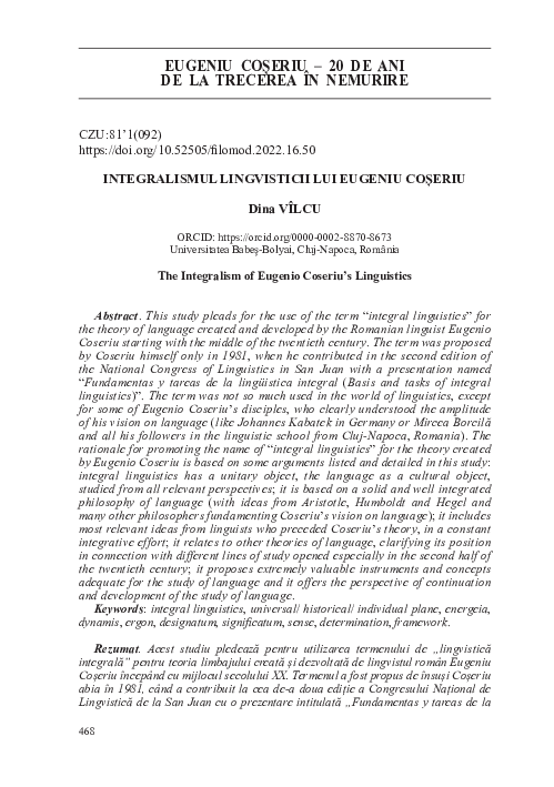 (PDF) The Integralism of Eugenio Coseriu’s Linguistics