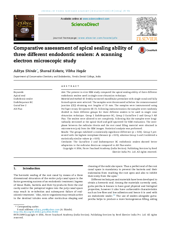 (PDF) Comparative assessment of apical sealing ability of three different endodontic sealers: A ...
