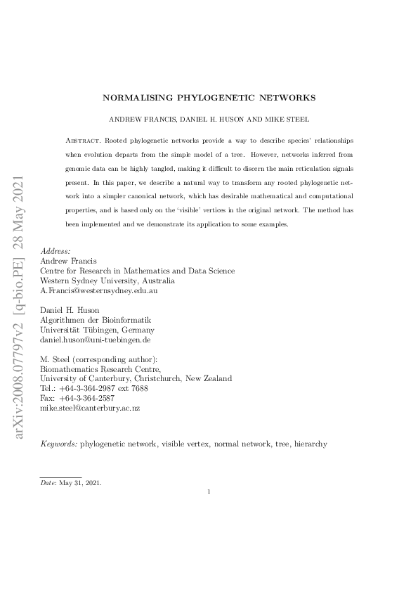 (PDF) Normalising phylogenetic networks