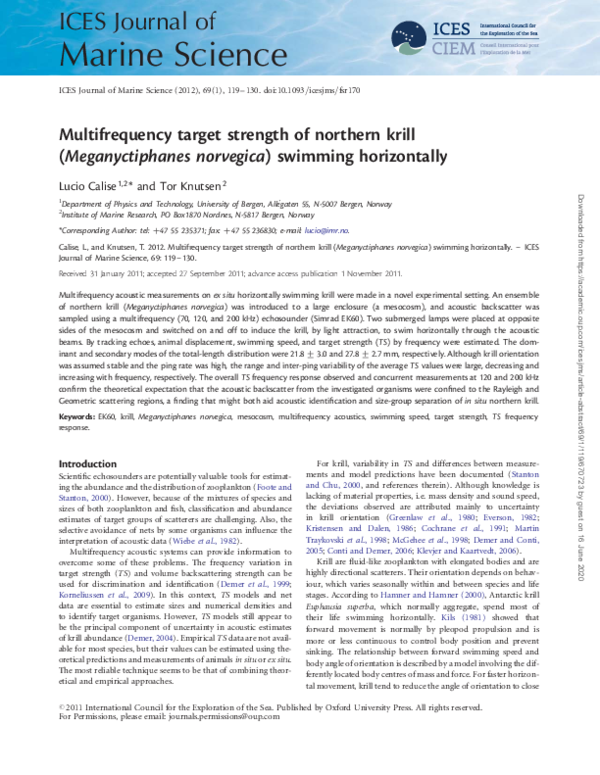 (PDF) Multifrequency target strength of northern krill (Meganyctiphanes ...
