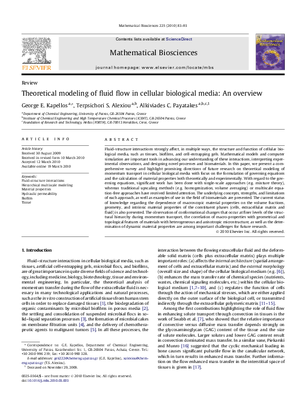 (PDF) Theoretical modeling of fluid flow in cellular biological media ...