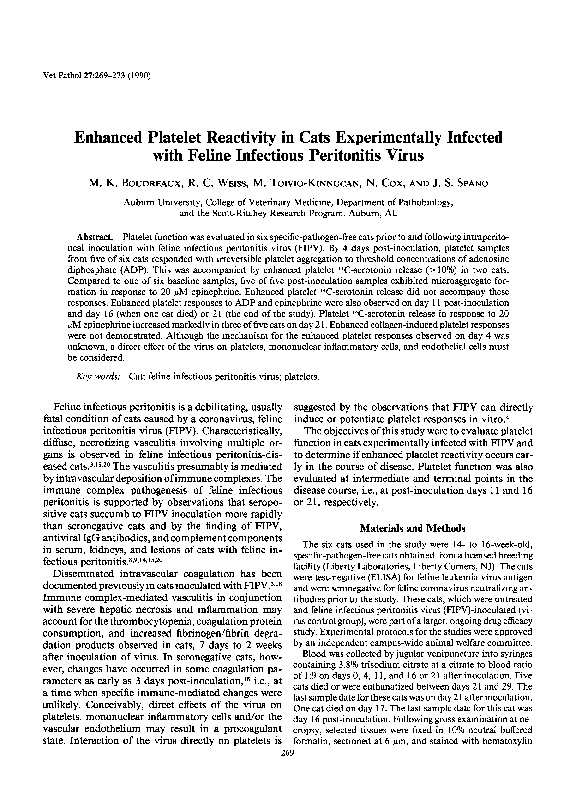 (PDF) Enhanced Platelet Reactivity in Cats Experimentally Infected with ...