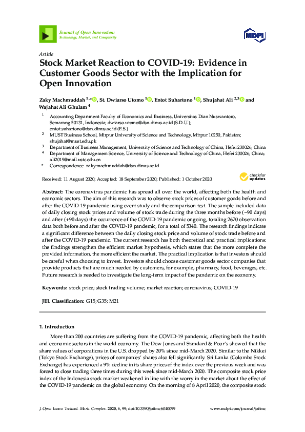 (PDF) Stock Market Reaction to COVID-19: Evidence in Customer Goods ...