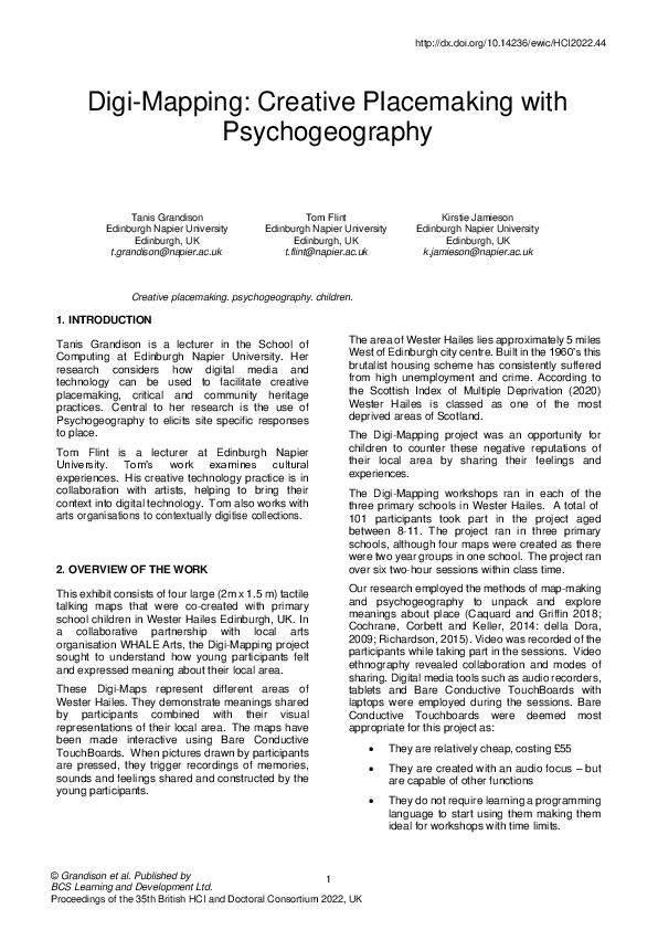 (PDF) Digi-Mapping: Creative Placemaking with Psychogeography