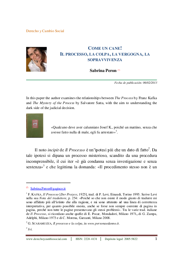 (PDF) Come un cane!: Il processo, la colpa, la vergogna, la sopravvivenza