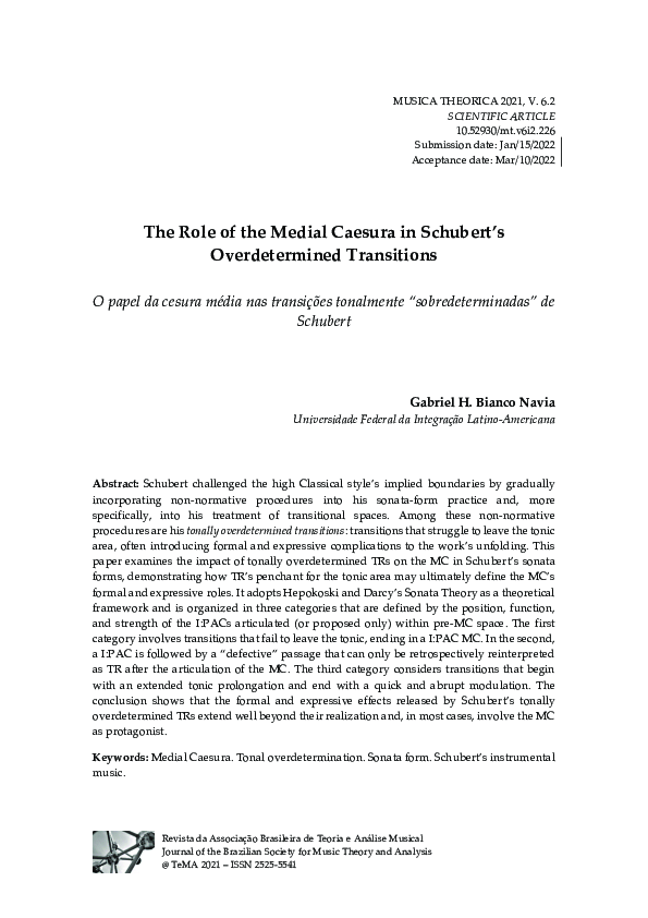 (PDF) The Role of the Medial Caesura in Schubert's Overdetermined ...