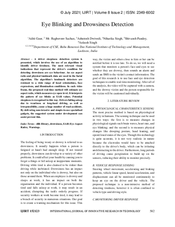 (PDF) Eye Blinking and Drowsiness Detection