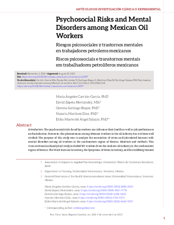 (PDF) Riesgos psicosociales y trastornos mentales en trabajadores ...
