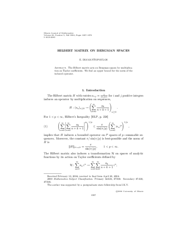 (PDF) Hilbert matrix on Bergman spaces