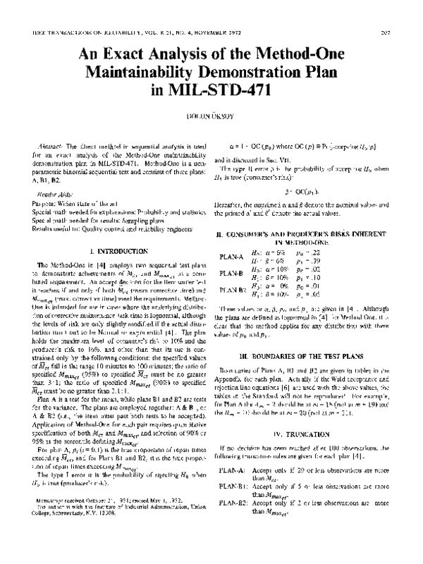 (PDF) An Exact Analysis of the Method-One Maintainability Demonstration ...