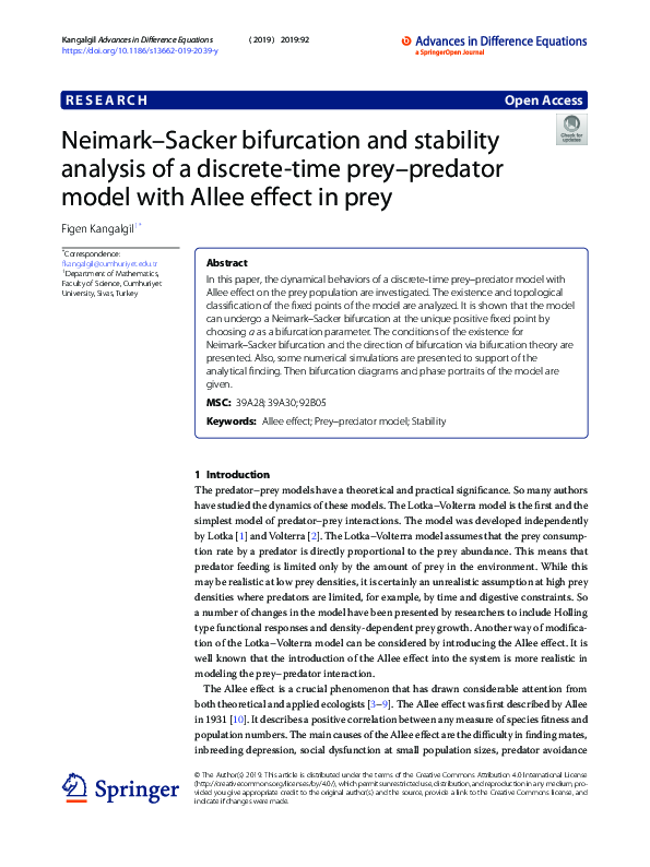 (PDF) Neimark–Sacker bifurcation and stability analysis of a discrete ...
