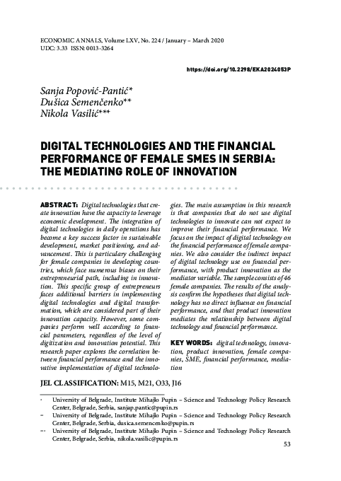 (PDF) Digital technologies and the financial performance of female SMES ...