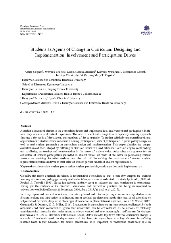 (PDF) Students as Agents of Change in Curriculum Designing and ...