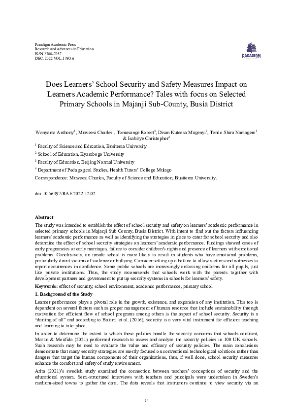 (PDF) Does Learners’ School Security and Safety Measures Impact on ...