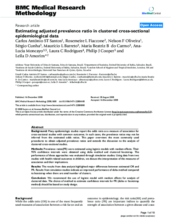(PDF) Estimating adjusted prevalence ratio in clustered cross-sectional epidemiological data