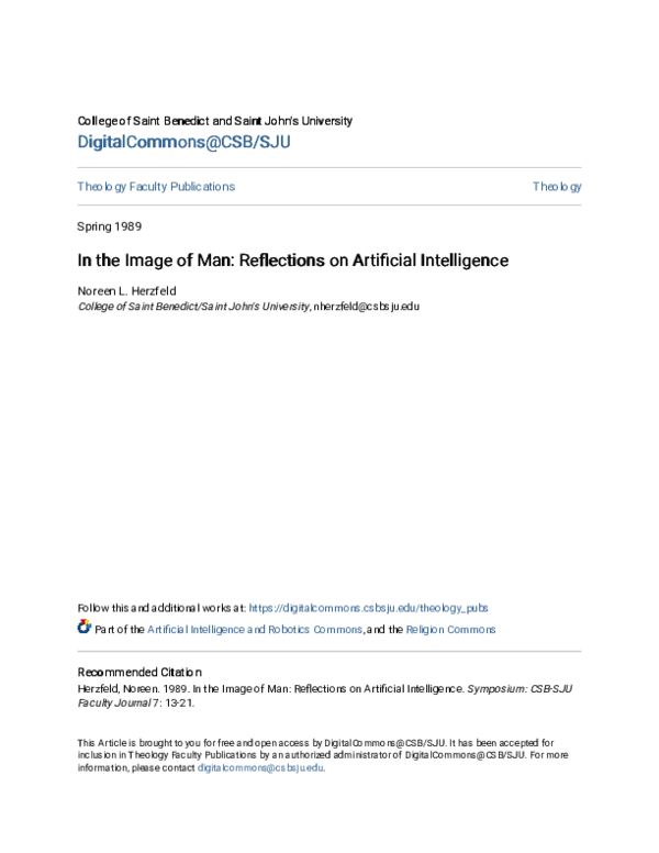 (PDF) In the Image of Man: Reflections on Artificial Intelligence