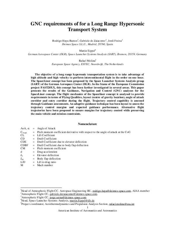 (PDF) GNC requirements for a Long Range Hypersonic Transport System