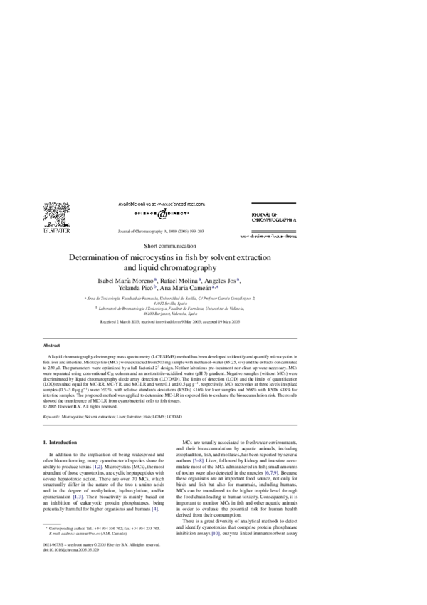 (PDF) Determination of microcystins in fish by solvent extraction and liquid chromatography