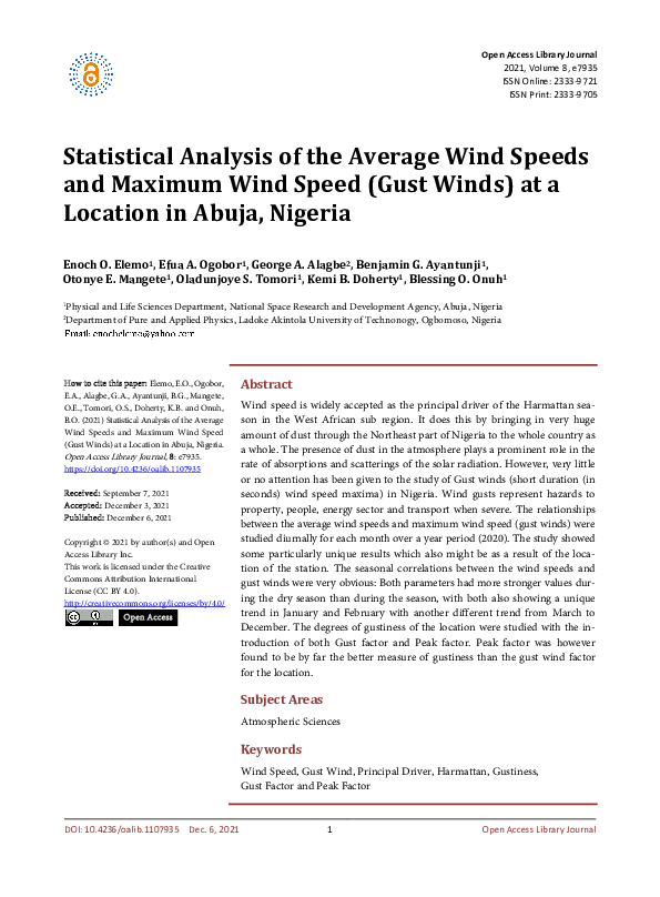 (PDF) Statistical Analysis of the Average Wind Speeds and Maximum Wind ...