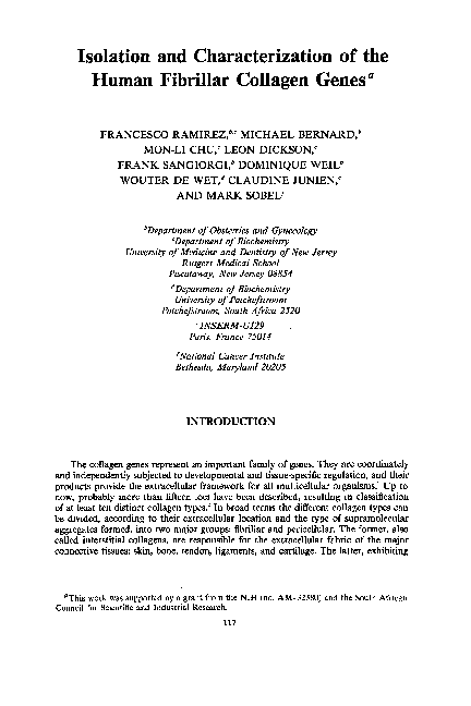 (PDF) Isolation and Characterization of the Human Fibrillar Collagen Genes