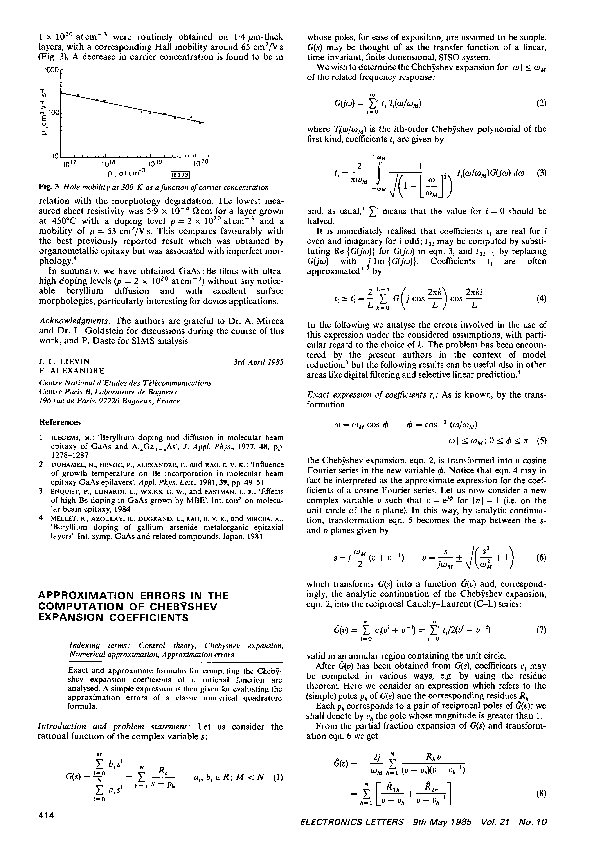 (PDF) Approximation errors in the computation of Chebȳshev expansion ...